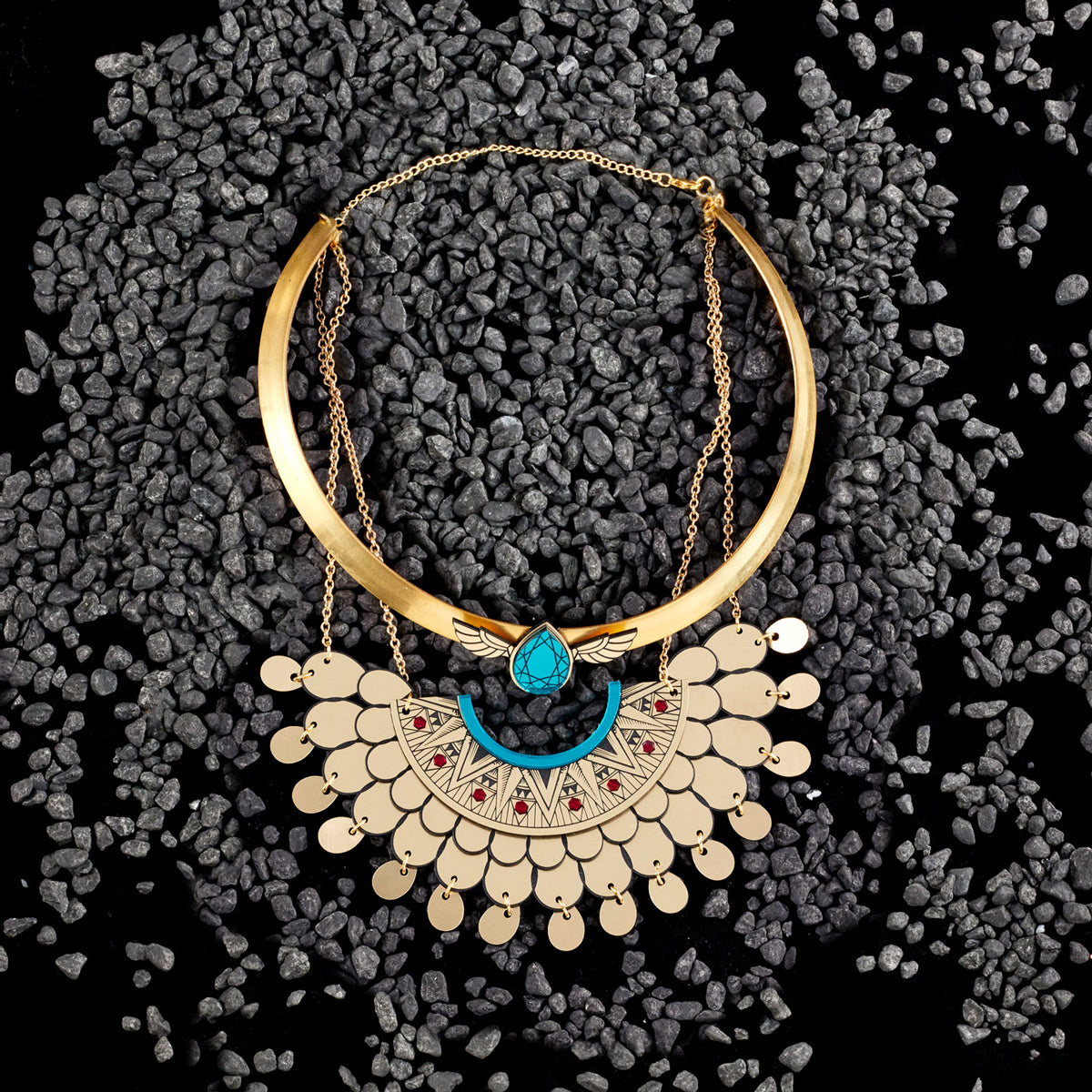 CLEOPATRA STACKABLE CUFF NECKLACE| Teal and Gold – MAINE+MARA
