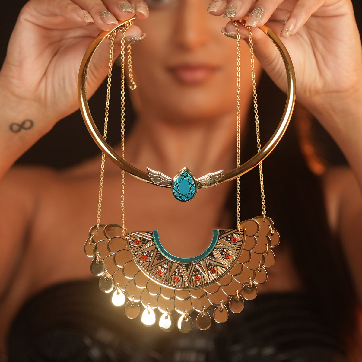 CLEOPATRA STACKABLE 3 IN 1 NECKLACE | Teal and Gold – MAINE+MARA