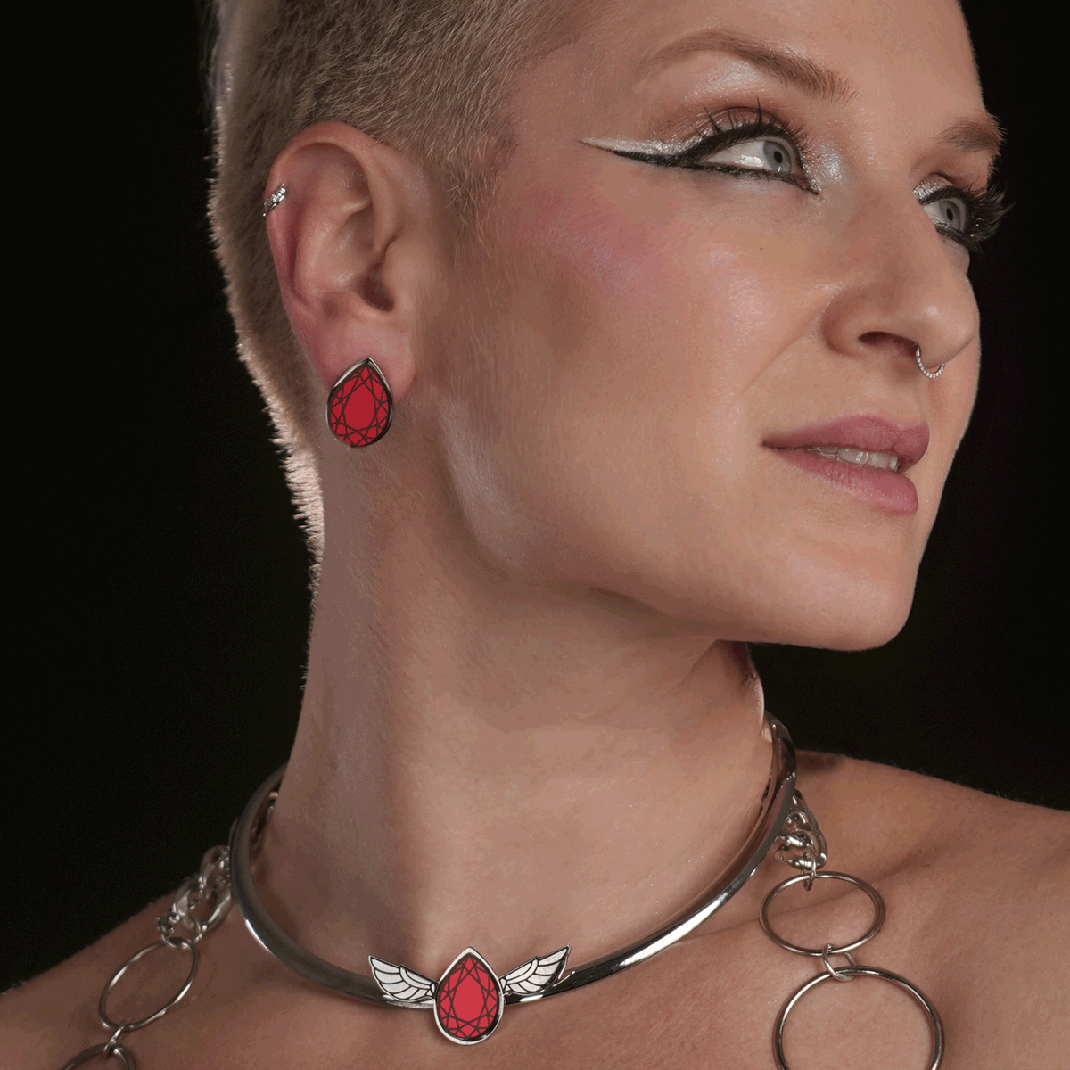 CLEOPATRA GEMMED ARC STACKABLE CLIP-ON DANGLES | Ruby and Silver ...