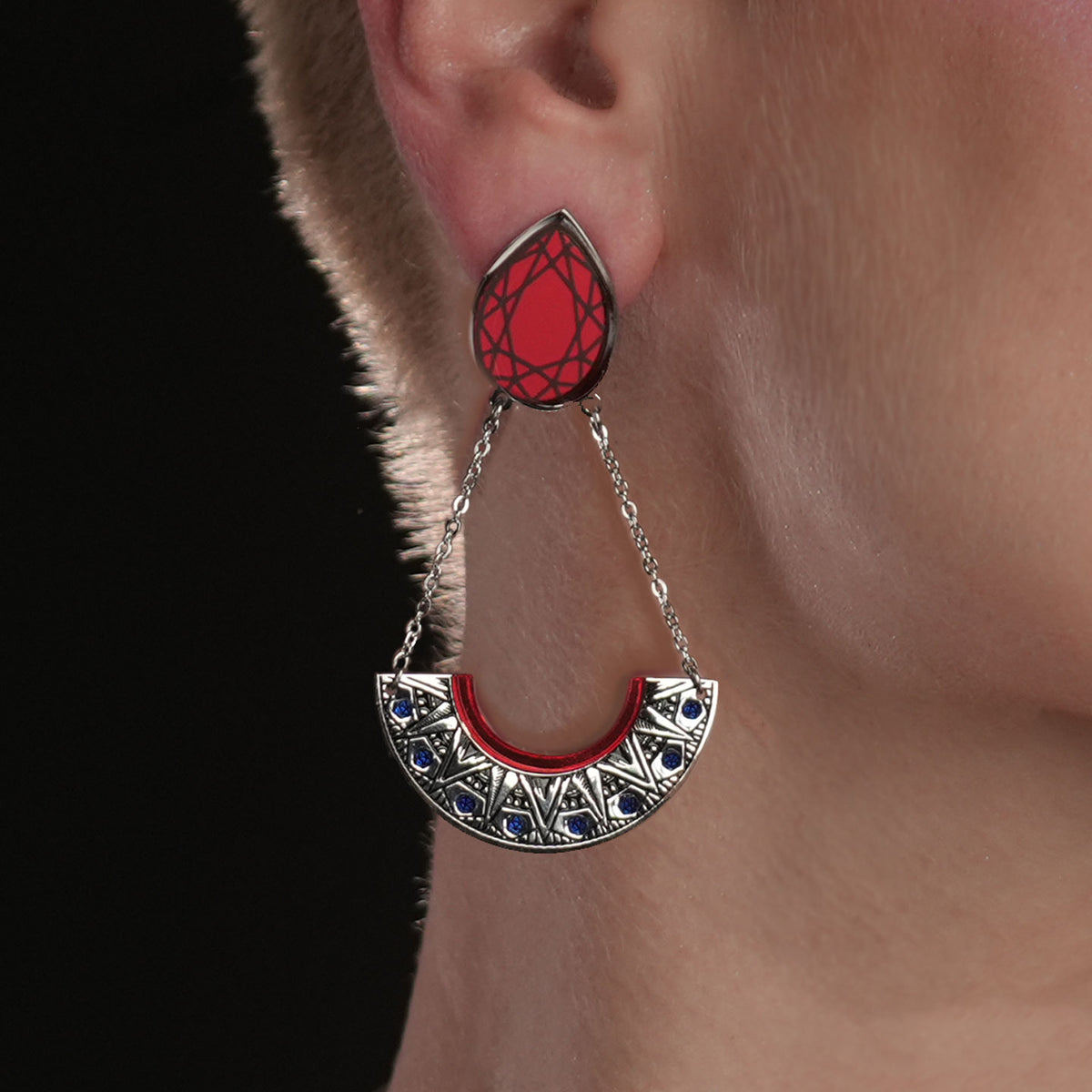 CLEOPATRA GEMMED ARC STACKABLE CLIP-ON DANGLES | Ruby and Silver ...