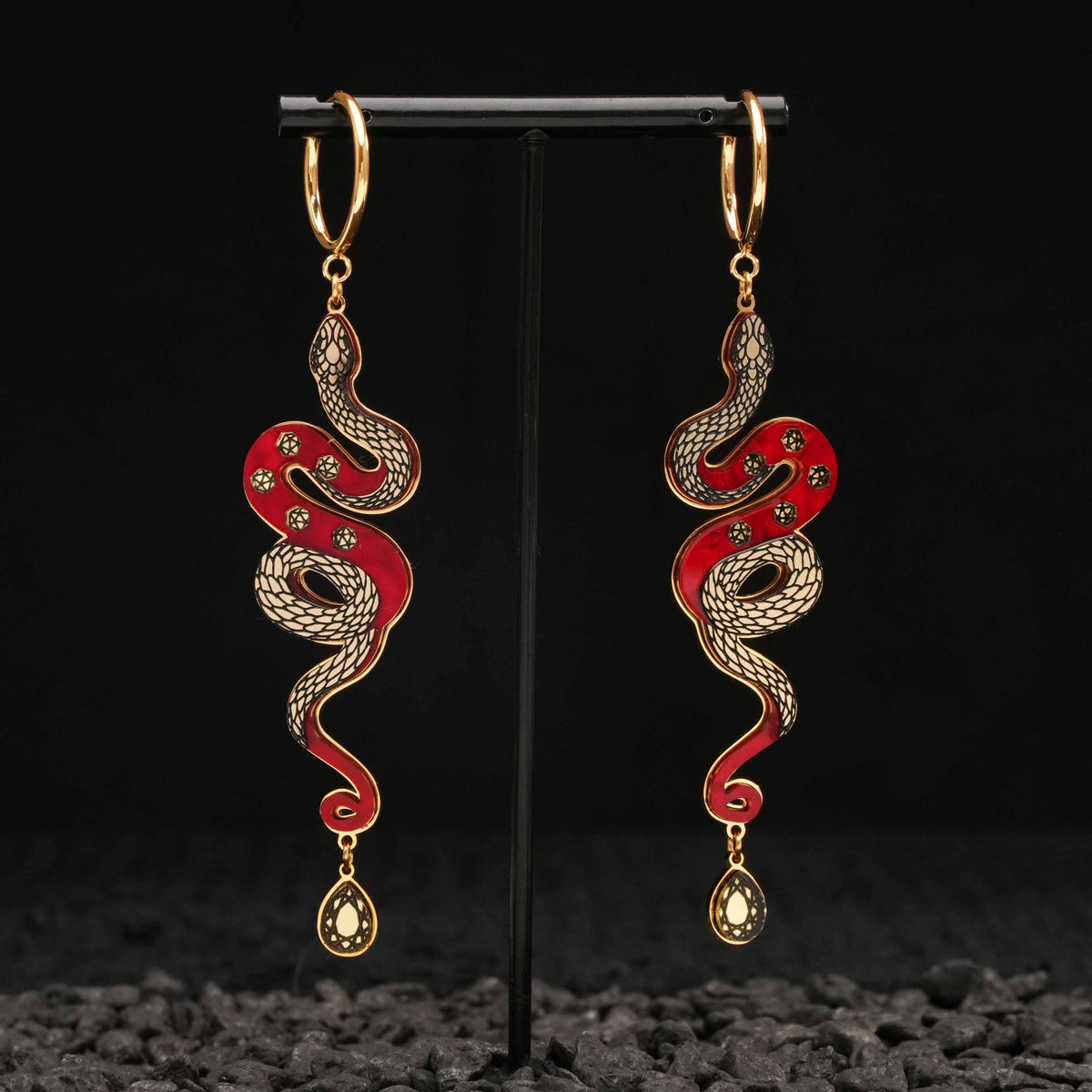 MEDUSA Gold Snake Hoop Earrings | Ruby Red – MAINE+MARA